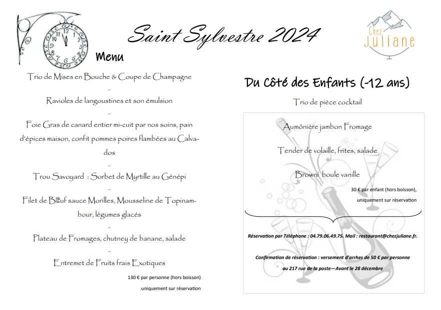 Menu - Chez Juliane restaurant