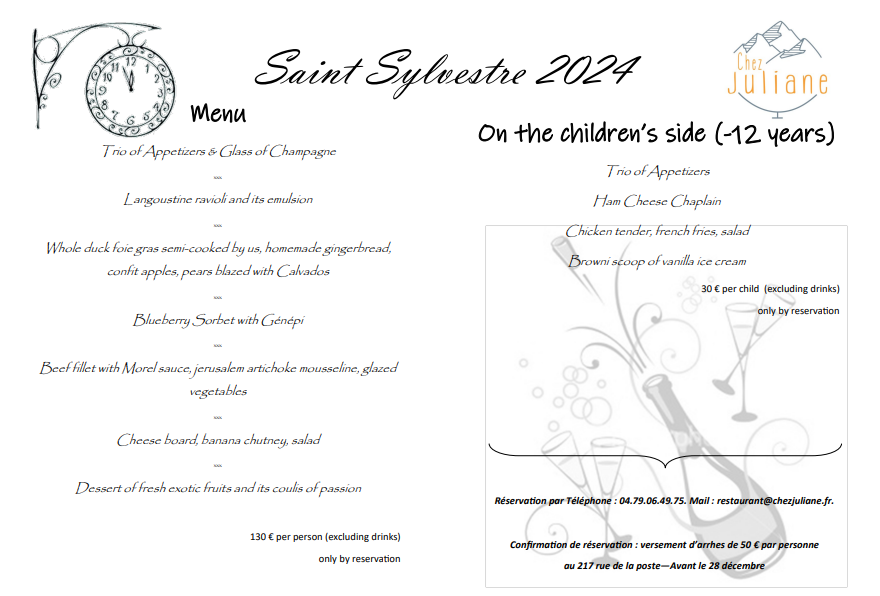 Menu - Chez Juliane restaurant