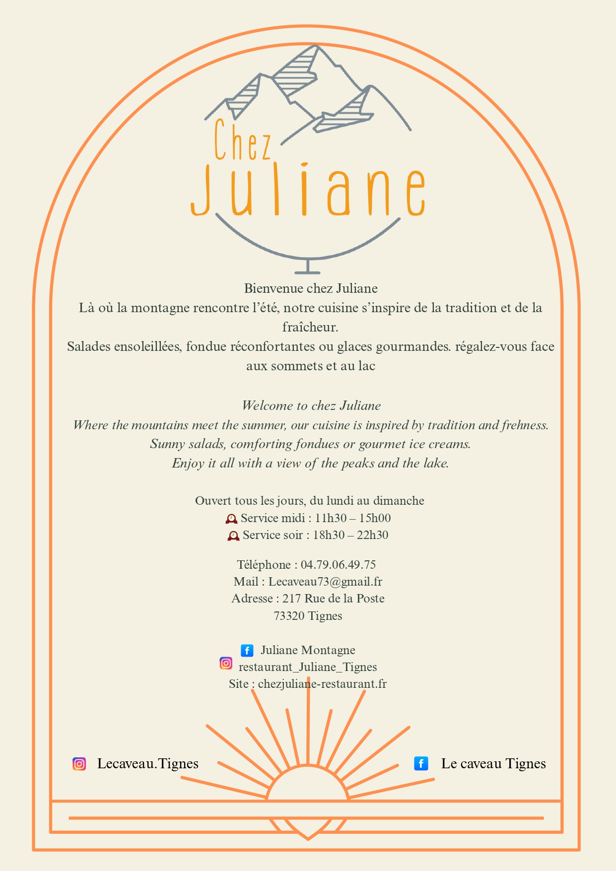 Menu - Chez Juliane restaurant